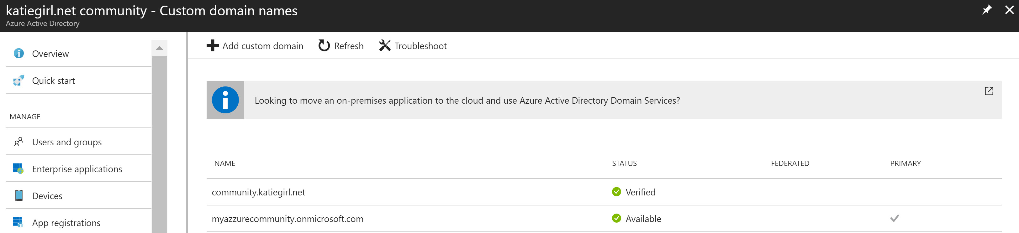 Creating My Custom Domain With Azure Active Directory Using The New